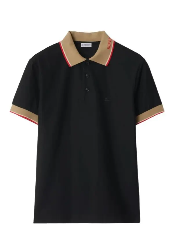 Burberry Logo Embroidered Short Sleeved Polo Shirt - Black