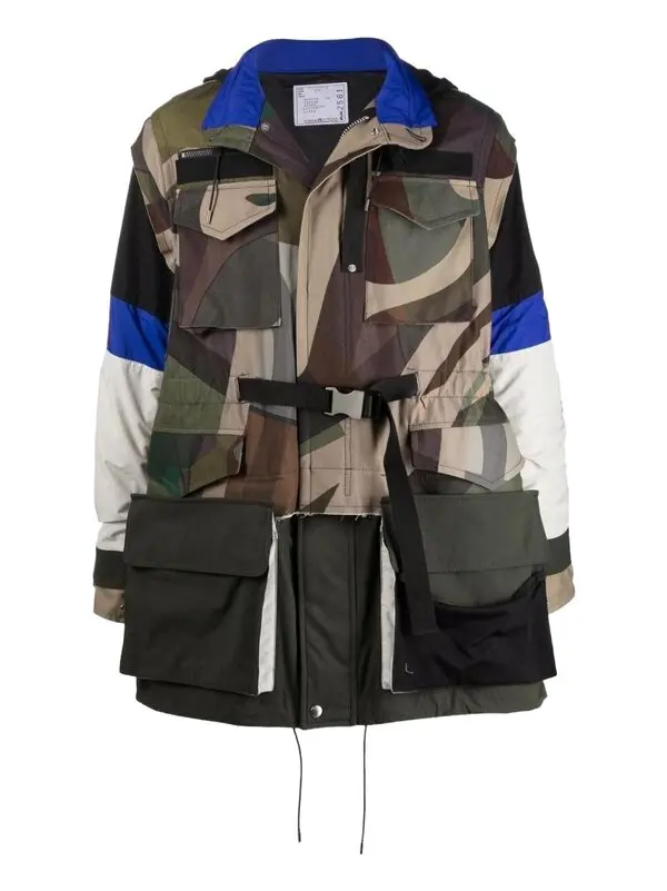 Sacai Camouflage-print Hooded Coat - Black