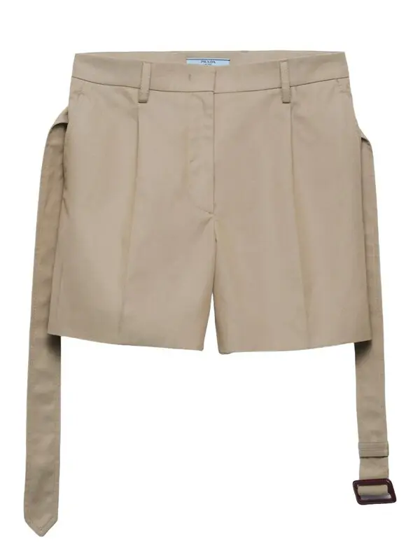 Prada Belted Gabardine Shorts - Natural