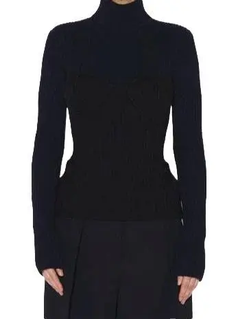 JEAN PAUL GAULTIER High Neck Merino Wool-blend Knit Top - Black
