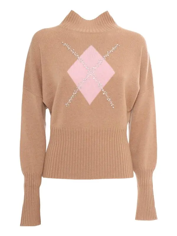 Max Mara High Neck Long-sleeved Jumper With Embellished Logo Detail - No