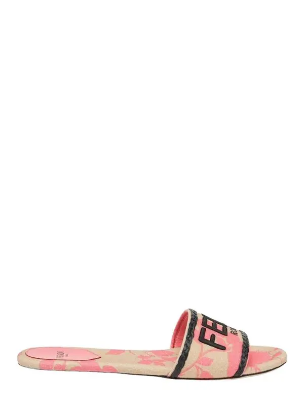 Fendi Flat Slides With Floral Motif And Logo Detail - Nude