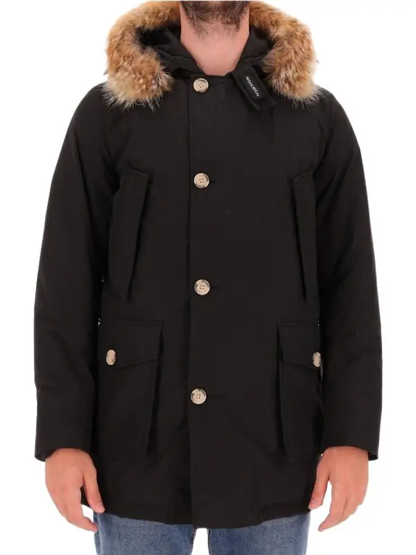Woolrich Long-sleeved Down Parka With Fur-trimmed Hood - Black