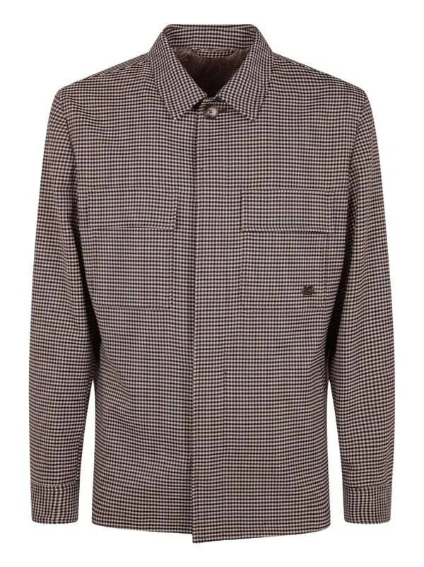 Etro Stretch Wool Gingham Shacket - Gray