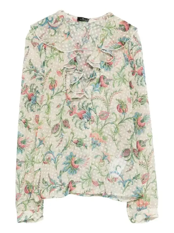 Etro Long Sleeve Floral Print Shirt - White