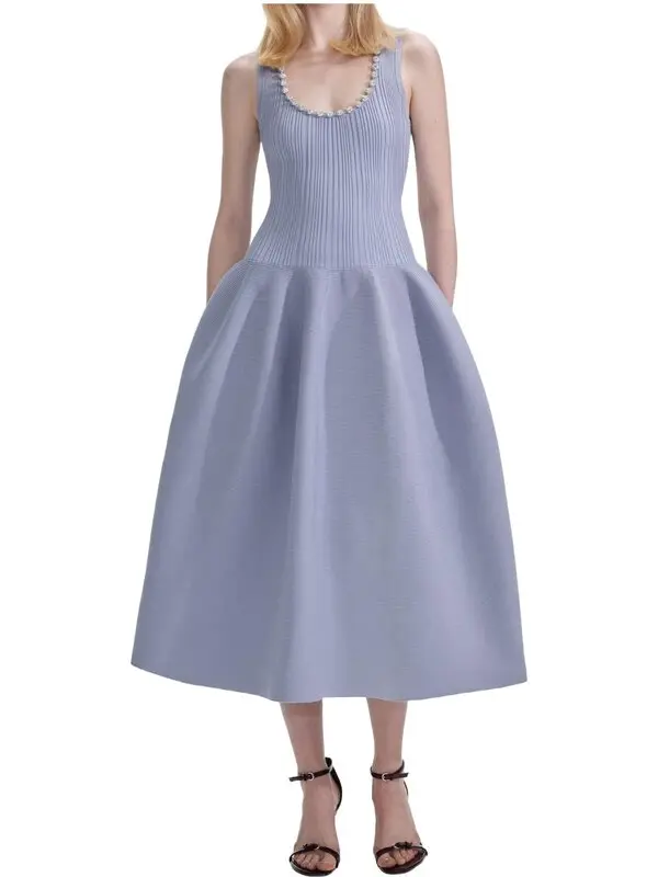 SELF-PORTRAIT Ribbed Knit Diamante Midi Dress - Blue