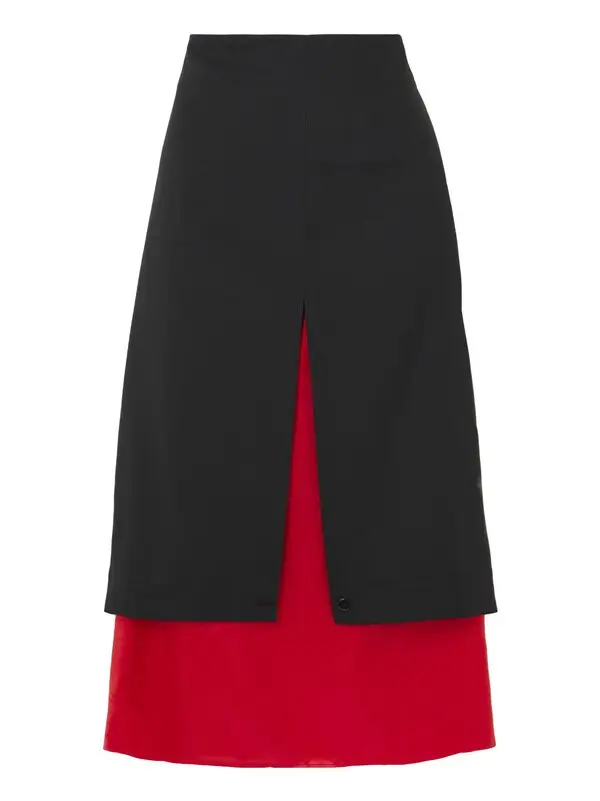 RÓHE Layered Wool Midi Skirt With Chiffon Trim - Black
