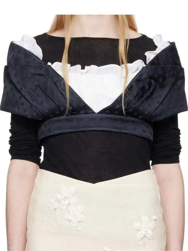 SHUSHU/TONG Ruffle Trimmed Cropped Top - Navy Blue