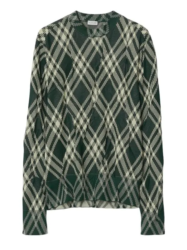 Burberry Plaid Check Crinkled Effect Crewneck Jumper - Black
