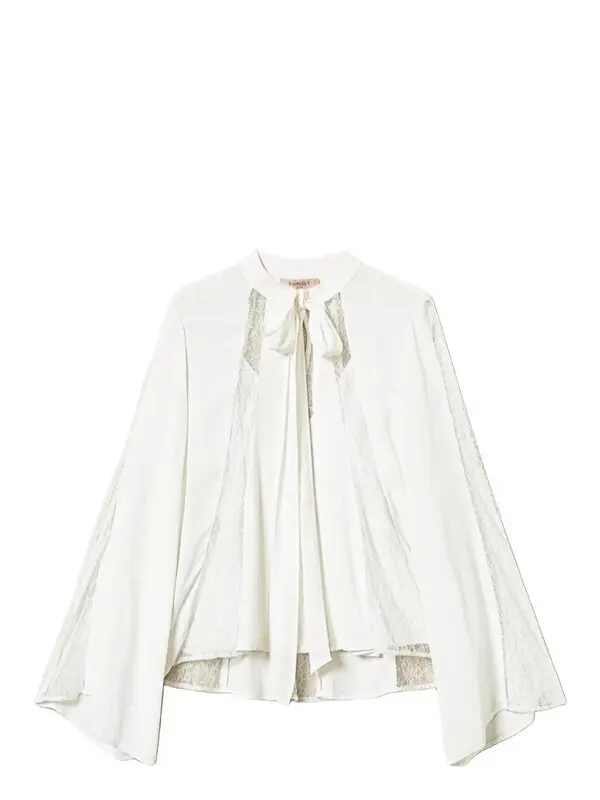 TWINSET Lace Detail Bow Neck Blouse - White