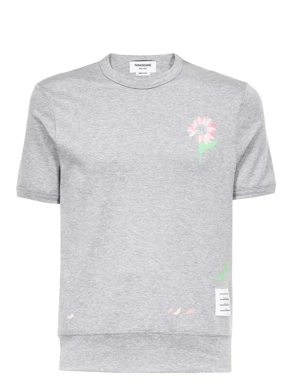 Thom Browne Floral-print Short-sleeved T-shirt - Light Gray