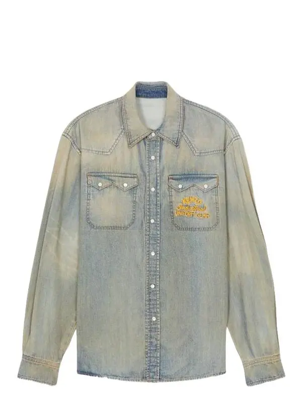 Kenzo Drawn Varsity Denim Western Shirt - Gray