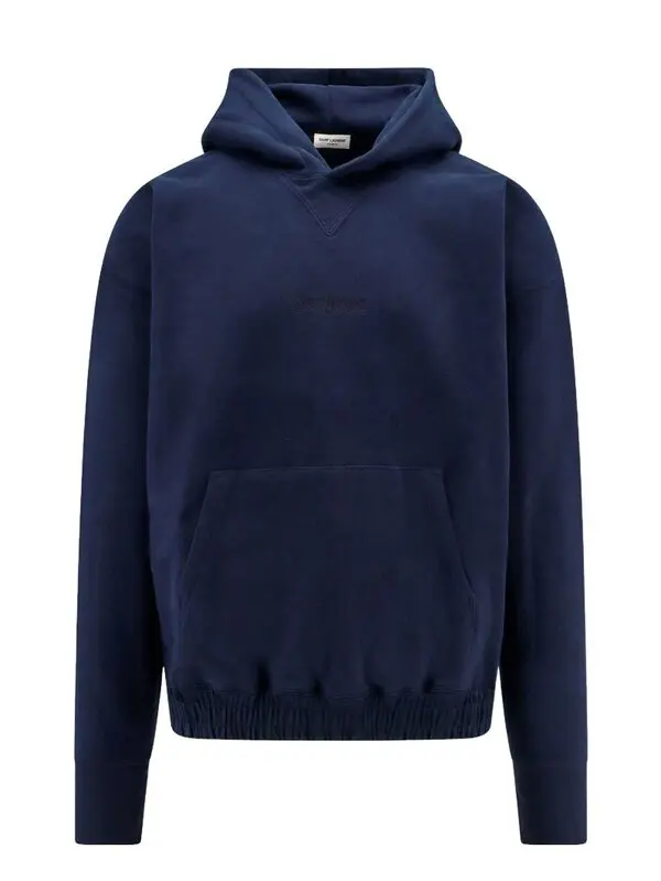 Saint Laurent Logo Embroidered Long-sleeved Hoodie - Blue