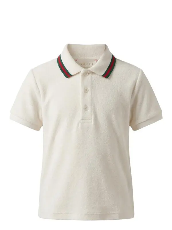 Gucci Baby Cotton Polo Shirt With Web Trim - White