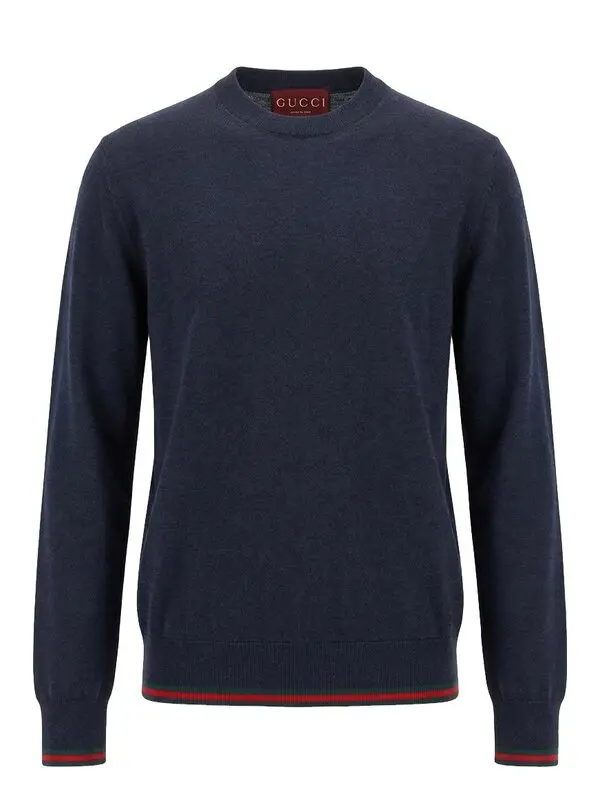 Gucci Web Stripe Detailed Knit Jumper - Dark Blue