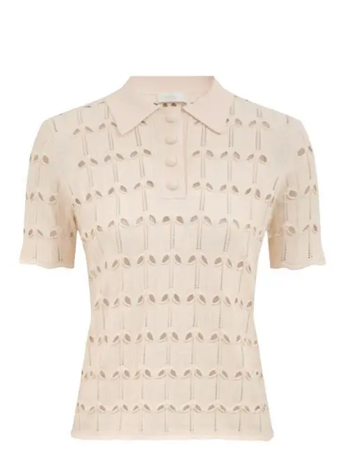 Zimmermann Rhiannon Pointelle Knit Polo Shirt - Cream