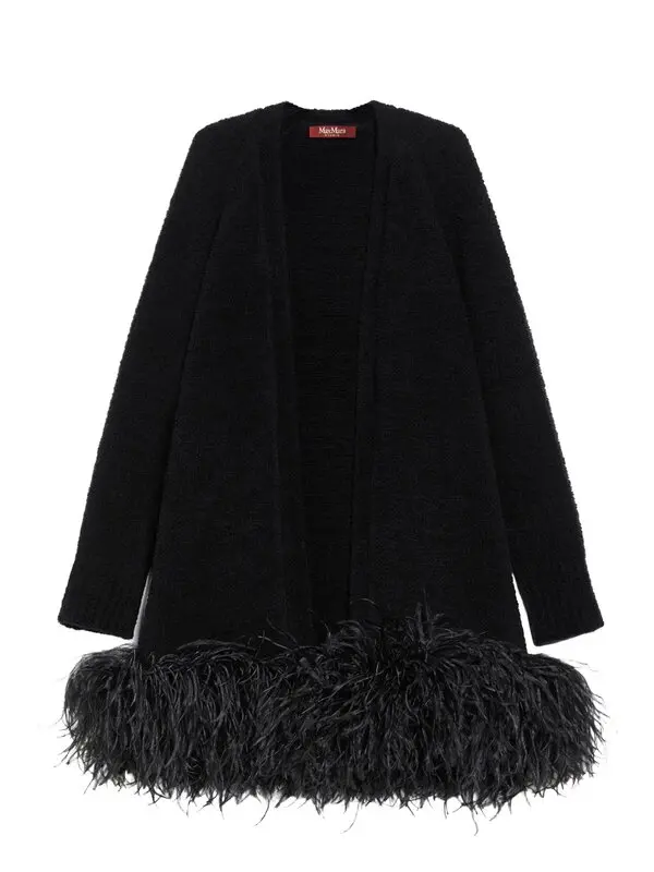 Max Mara Feather Detailed Open Front Cardigan - Black