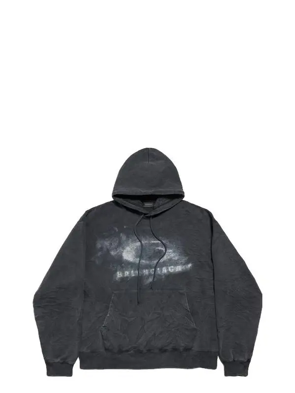 Balenciaga Logo Printed Drawstring Hoodie - Black