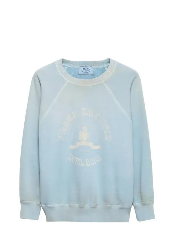 Prada Logo Printed Crewneck Sweatshirt - Astral Blue