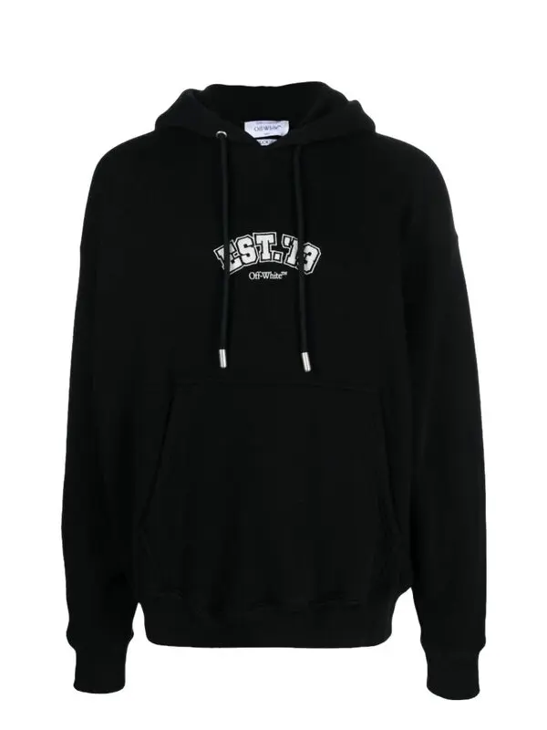 Off-White Graphic Print Drawstring Hoodie - Black