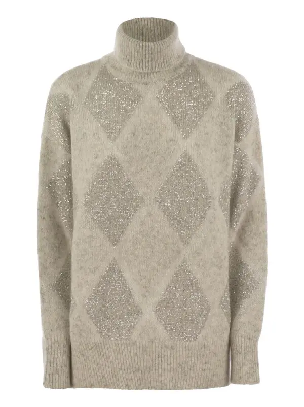 Brunello Cucinelli Sequined Roll-neck Jumper - Pearlescent Gray