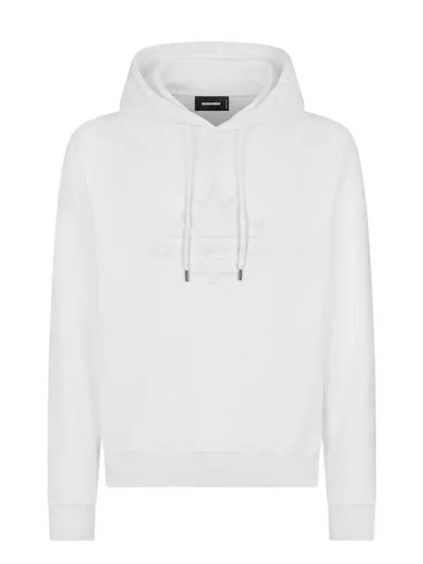 Dsquared2 Logo Embossed Drawstring Hoodie - White