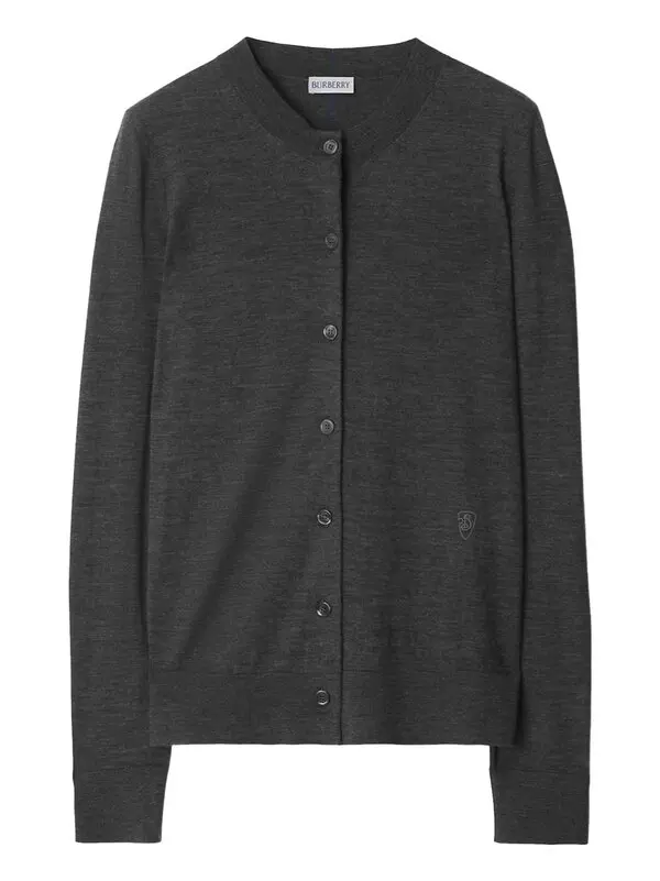 Burberry Logo Embroidered Buttoned Cardigan - Medium Gray
