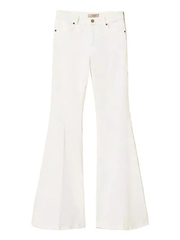 TWINSET Mid-rise Flared Leather Jeans - White