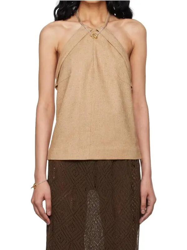 REMAIN BIRGER V-neck Tie Detail Vest - Nude