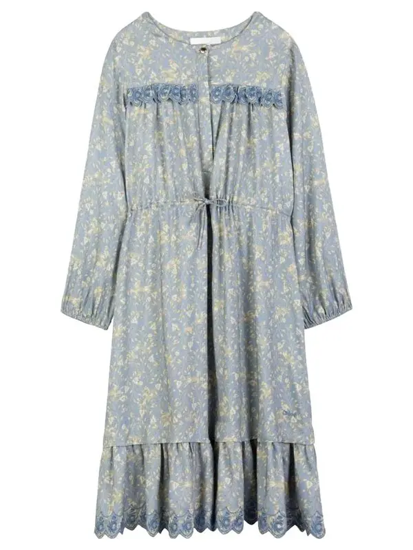 Chloé Floral Print Long Sleeve Dress - Gray