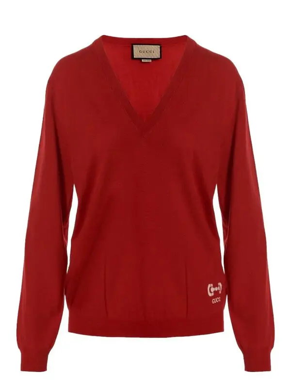 Gucci V-neck Long-sleeved Jumper - Red