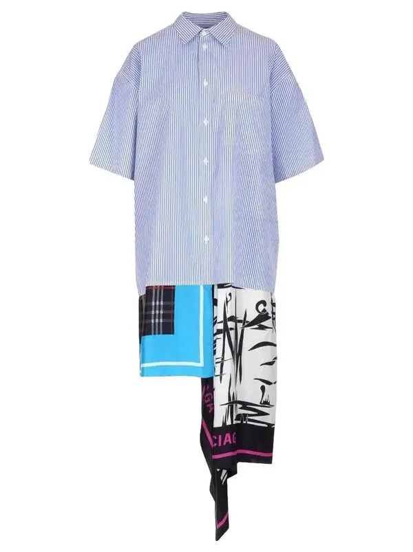 Balenciaga Striped Shirt Dress With Printed Asymmetrical Hem - Blue