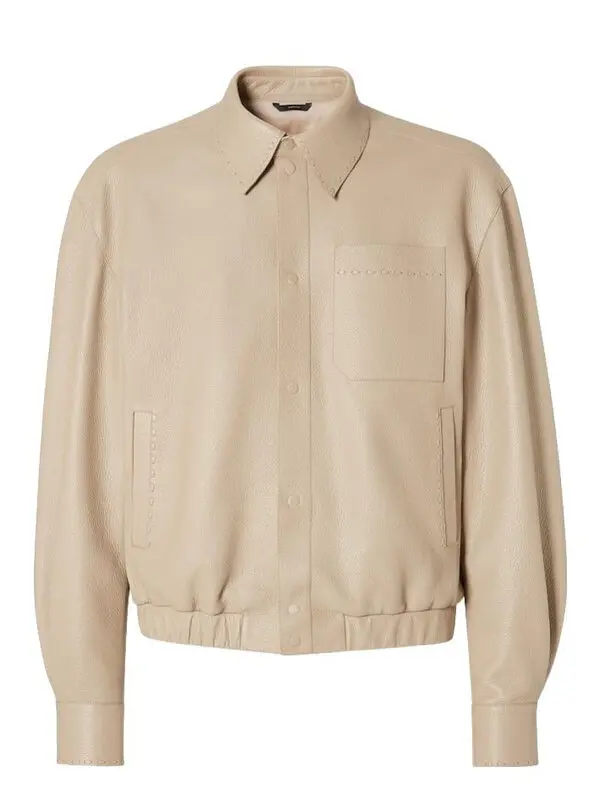 Fendi Long-sleeved Leather Jacket - Beige