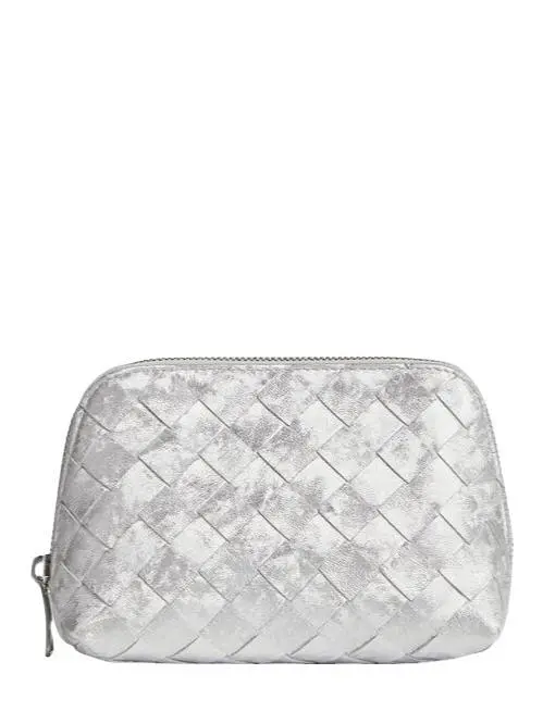 Bottega Veneta Intrecciato Beauty Pouch - Silver