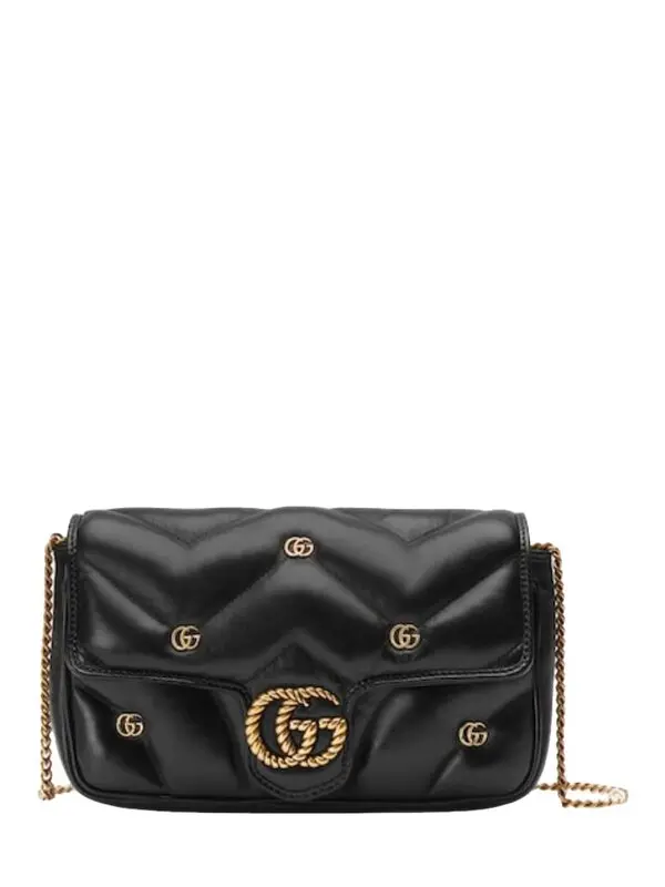 Gucci Gg Marmont Logo Plaque Mini Shoulder Bag - Black