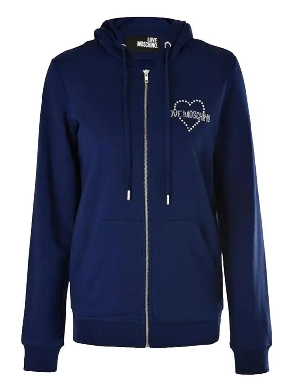 Moschino Zip-up Hooded Jacket With Embellished Heart Detail - Black
