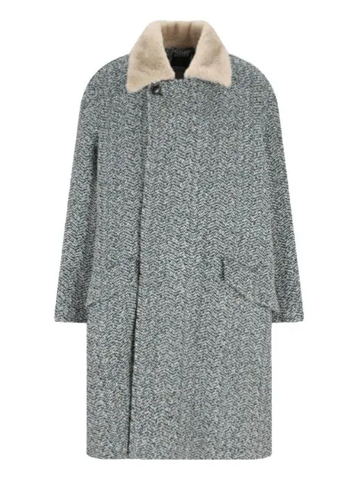 Zegna Single-breasted Long Coat With Fur Collar - Gray