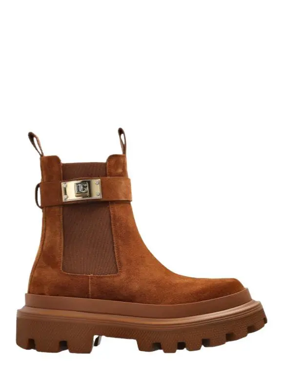 Dolce & Gabbana Dg Logo Plaque Ankle Boots - Brown