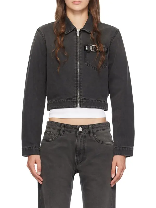 Coperni Denim Jacket With Zipper And Buckle Detail - Grey