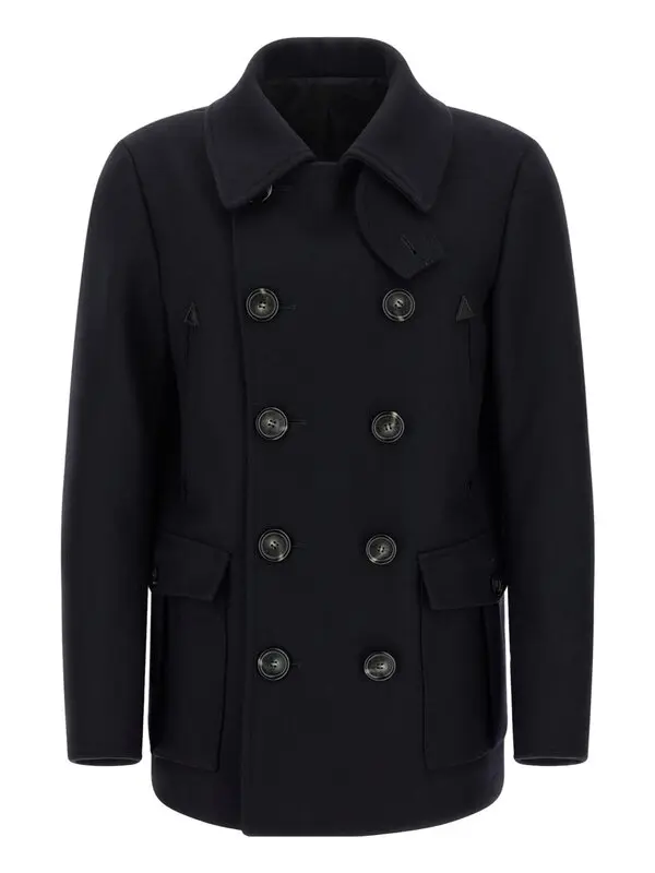 Dsquared2 Double-breasted Wool Coat With Monogram Lining - Blue