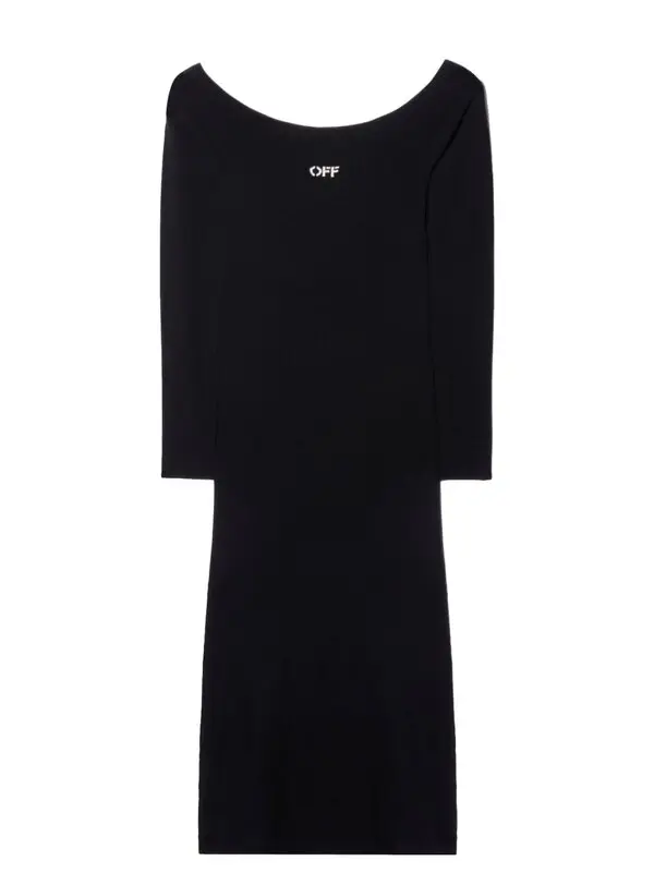 Off-White Off Stamp Off-shoulder Long-sleeved Dress - Black