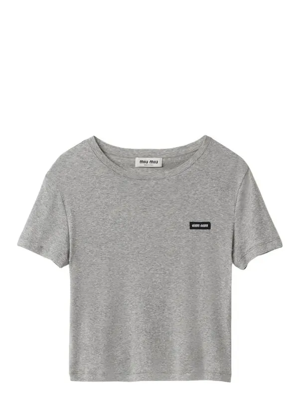 Miu Miu Logo Patch Crewneck T-shirt - Grey