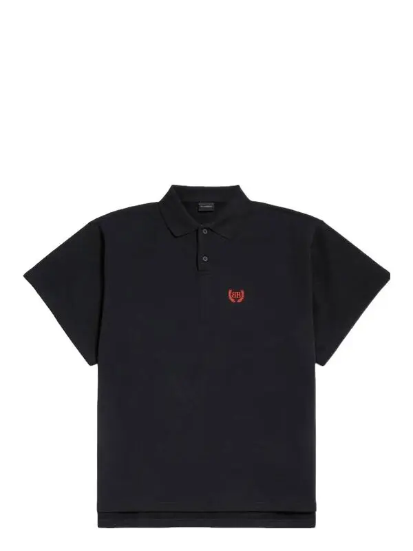 Balenciaga Laurel Classic Short Sleeved Oversized Polo Shirt - Black