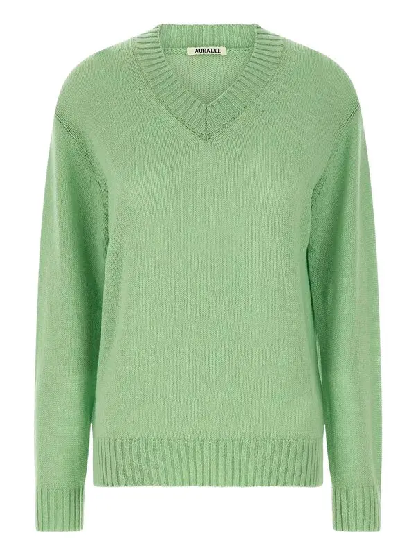 Auralee V-neck Knitted Jumper - Green