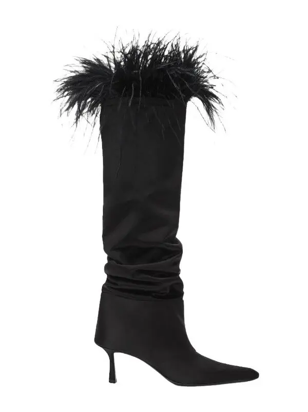 Alexander Wang Viola Feather-trim Pointed-toe Boots - Black