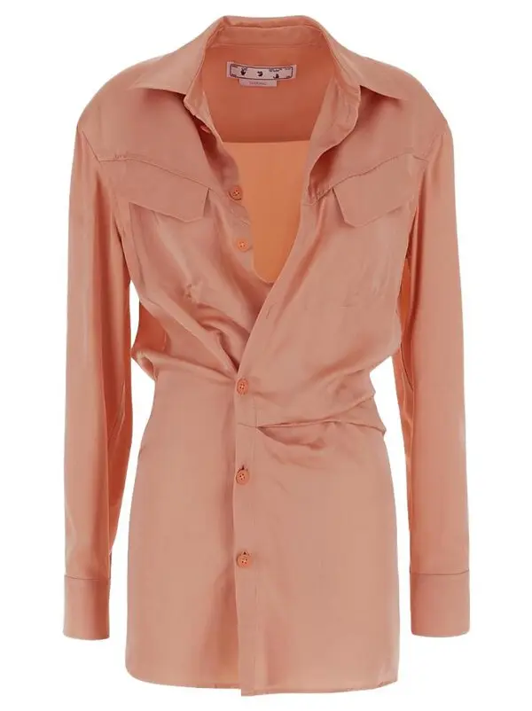 Off-White Buttoned Long-sleeved Shirt Dress - Nude