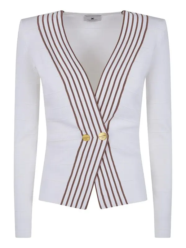 Elisabetta Franchi Striped Bands Knitted Top - Ivory Leather