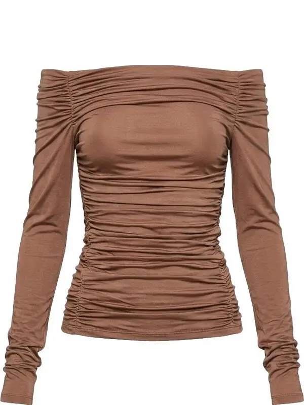 Helmut Lang Ruched Off-shoulder Top - Brown