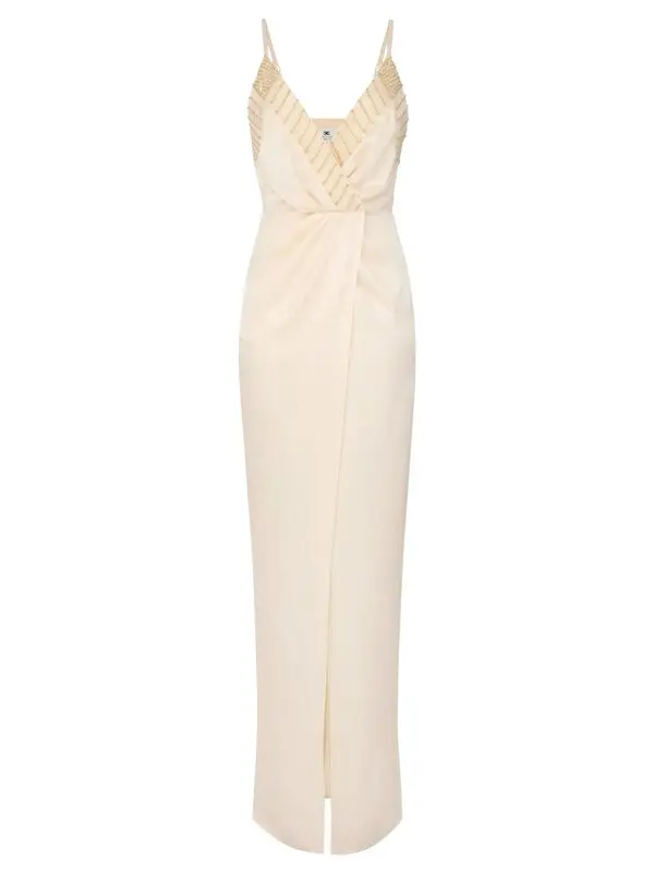 Elisabetta Franchi Draped Sequin Maxi Dress - Cream