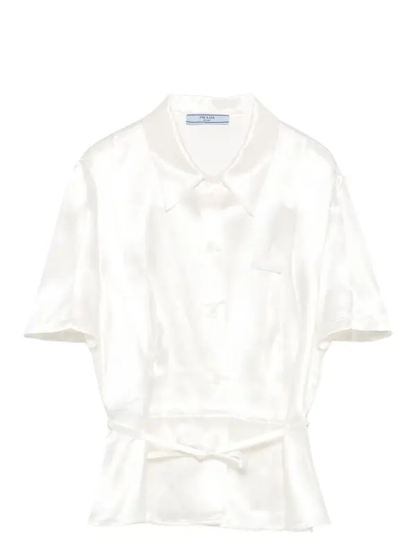 Prada Short-sleeved Satin Shirt With Lapel And Lacing Detail - White